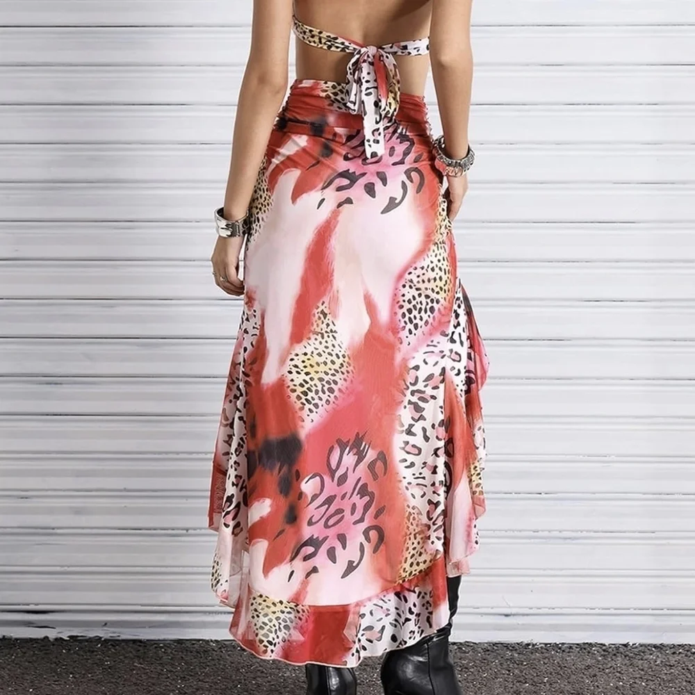 Dresses | Pink Leopard Print Sexy Halter Maxi Dress | Poshmark
